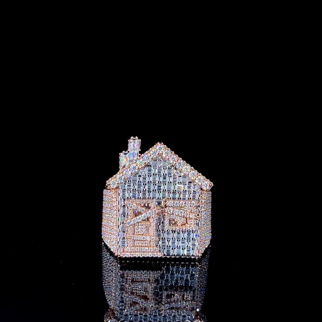 Natural Vvs Moissanite Diamond Trap House Ring Men's Iced Out Hip Hop ...