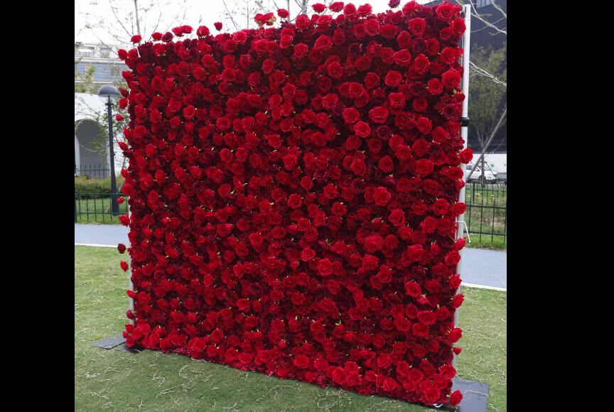 Burgundy Flower Wall Backdrop 8ft X 8ft Red Artificial Flowers Wedding ...