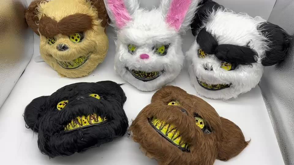 Evil Scary Teddy Bear Mask Plush Panda Bunny Halloween Horror Led Masks ...