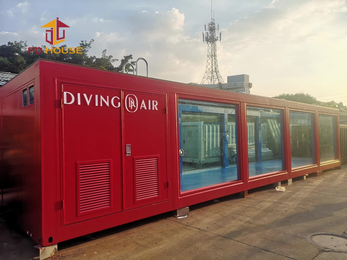 40ft Portable Mobile Outdoor Ground Visible Glass Container Diving Wave ...