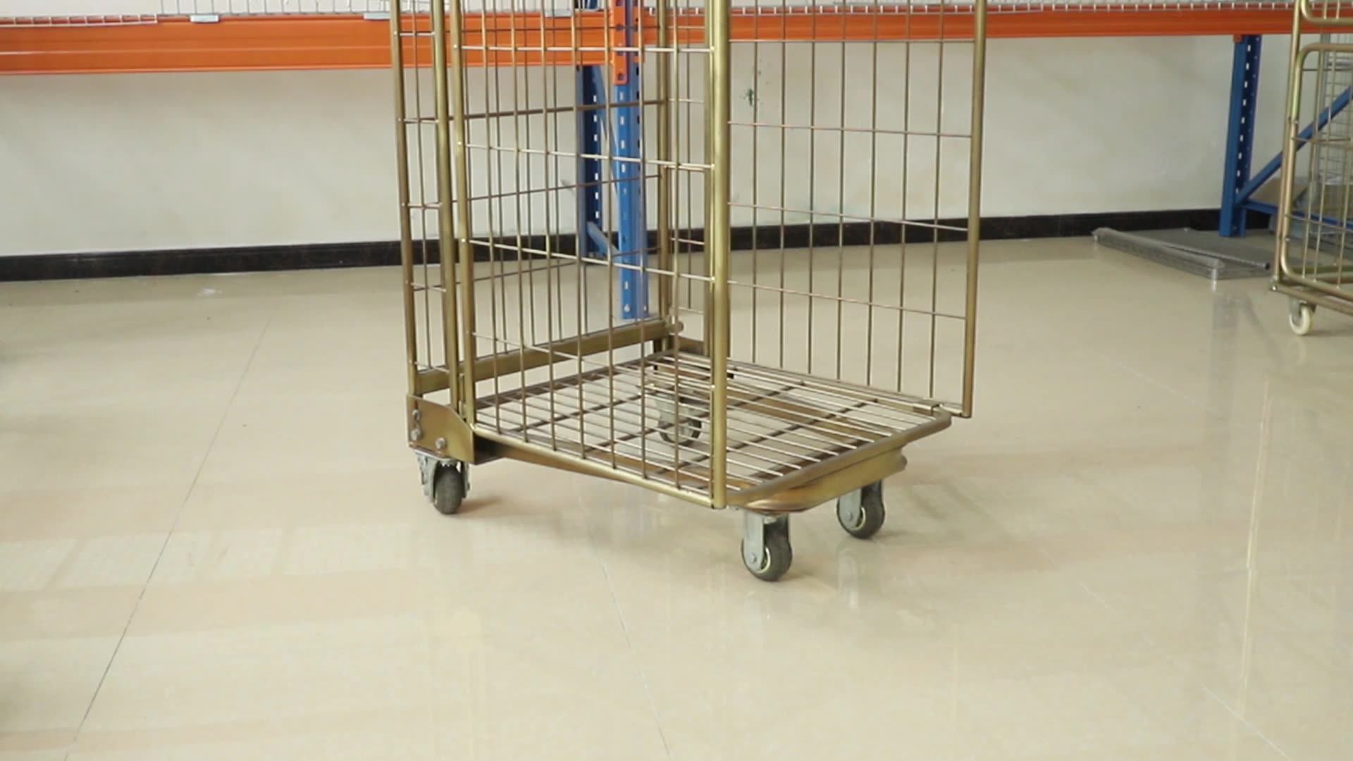 Warehouse Support Folding Wire Metal Rolling Container Laundry Cart ...