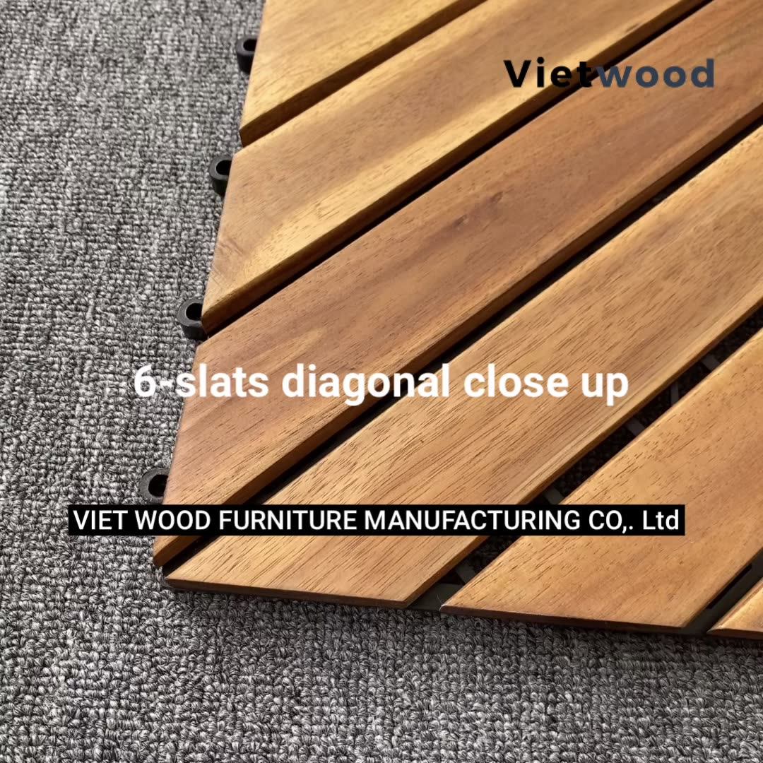 Wooden Acacia Deck Tiles 6 Slats Waterproof Interlocking Wood Flooring ...