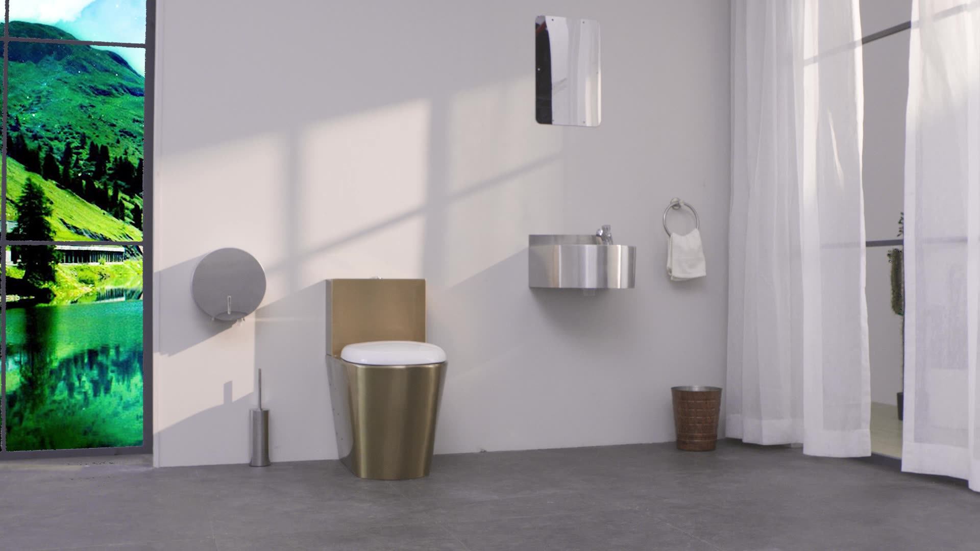 Custom Color Commercial One Piece Stainless Steel P Trap Wc Toilet For ...