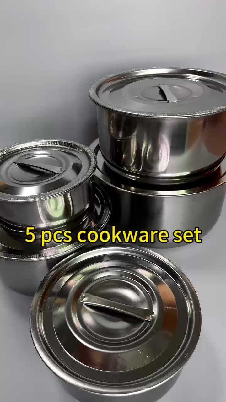 5pcs Cooking Pots And Pans Cookware Set Stainless Steel Metal Durable ...
