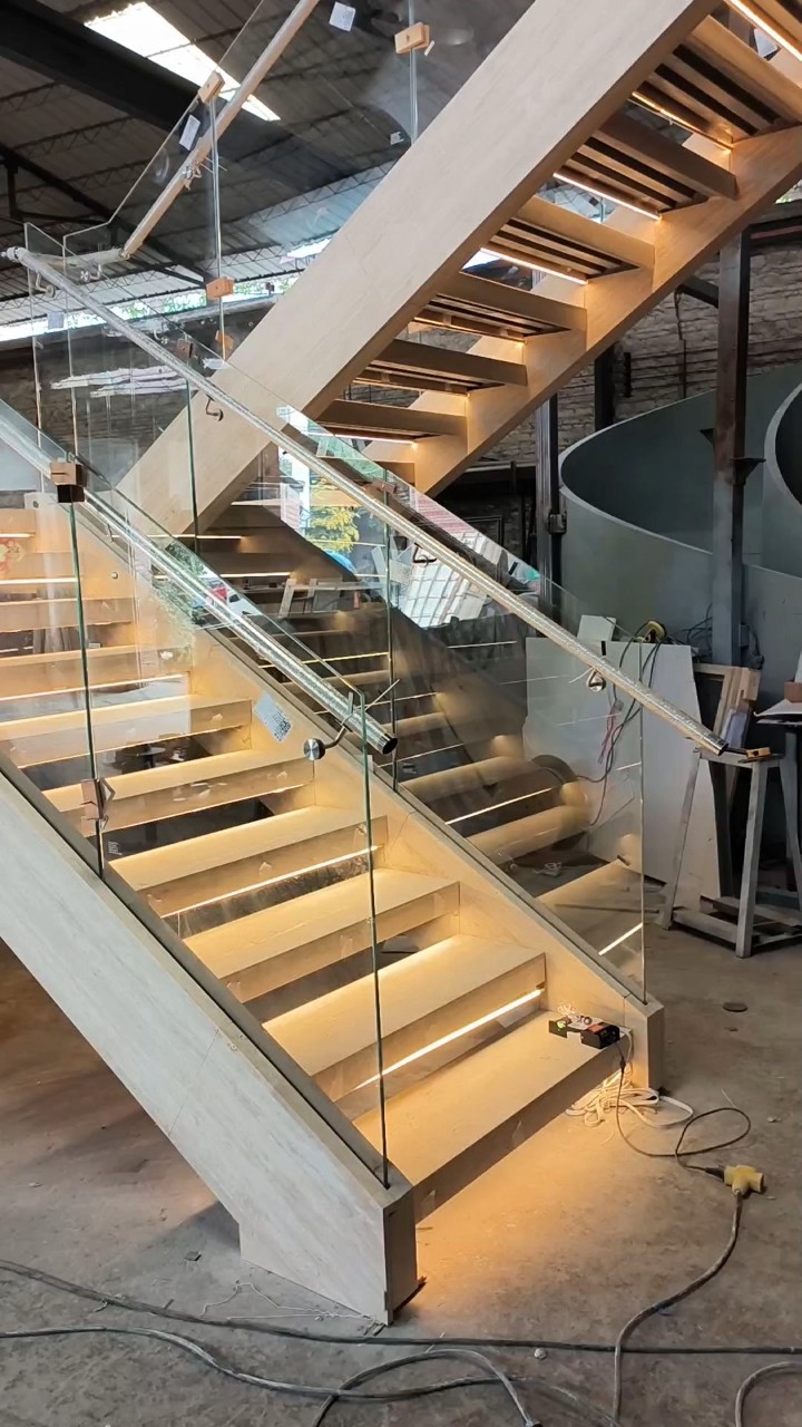 Stainless Steel Beam Straight Stairs Mono Stringer Staircase ...