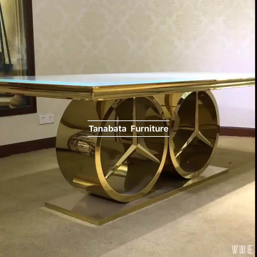 Gold Metal Base Luxury Modern Design Glass Top Wedding Dining Table ...