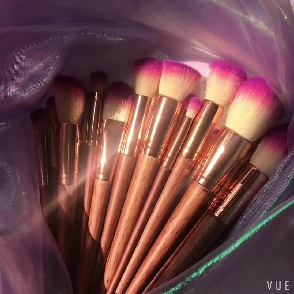 Premium Makeup Brush Set Classic 8pcs Bamboo Engraving Logo Rose Gold ...