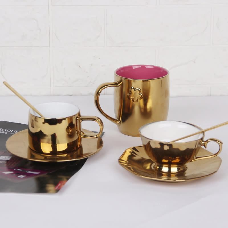 European Style Retro Ceramic Gold Coffee Cup Mugs With Gold Handle ...