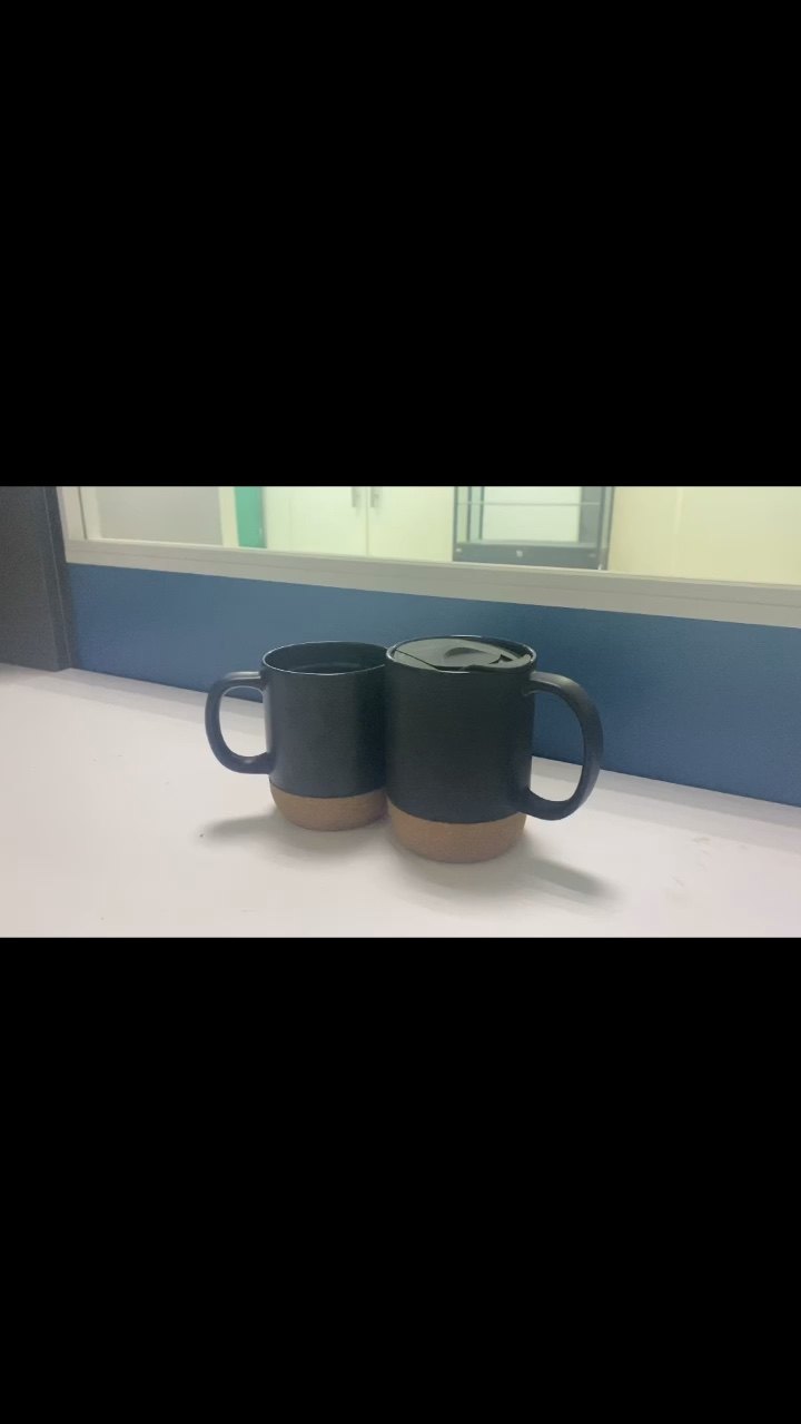 Custom Cork Mug Logo 15oz Matte Black Cork Base Coffee Mug With Lid ...