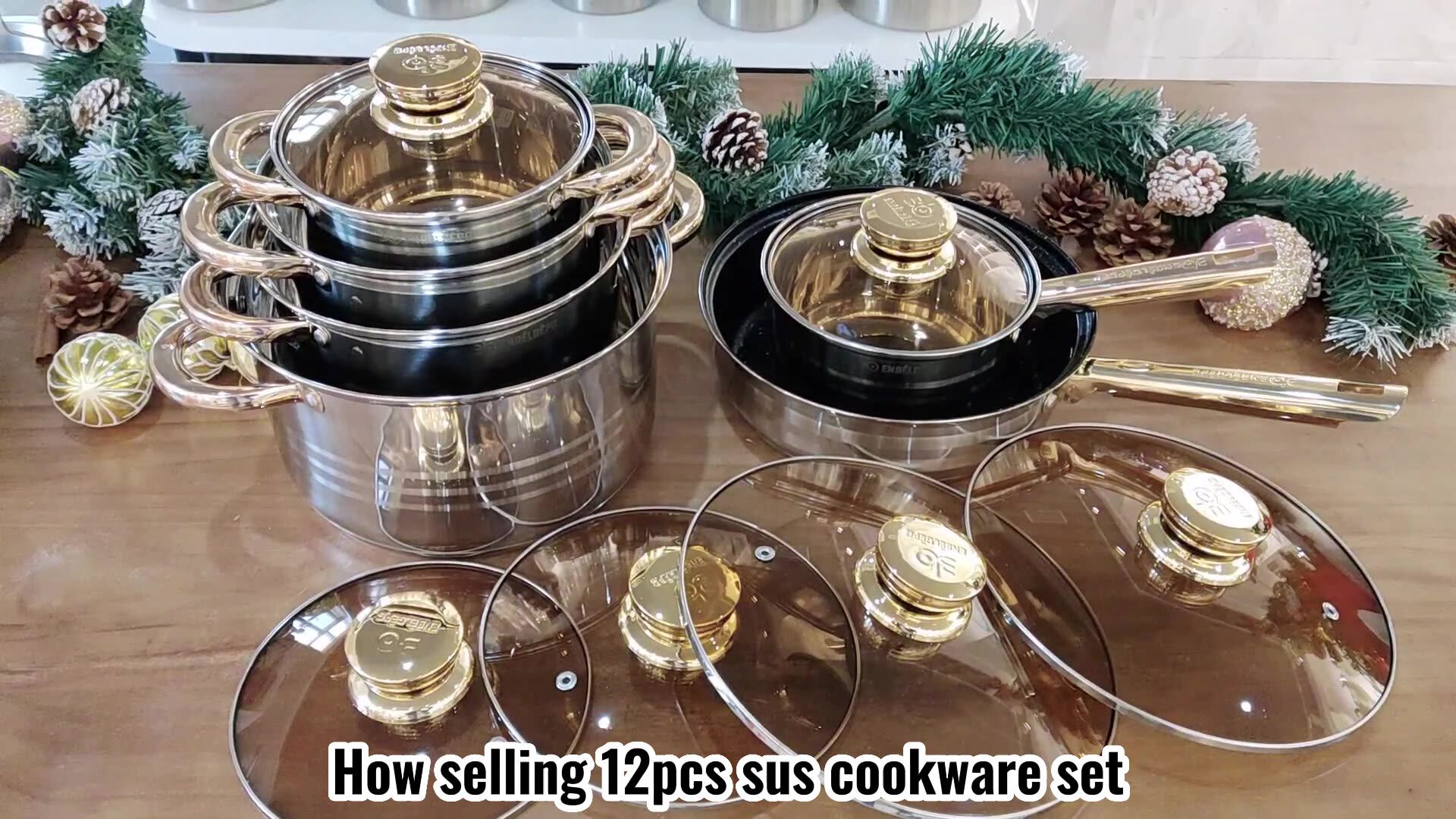 Manufacturer Wholesale Kitchen Ware 12pcs Stainless Steel Gold ...