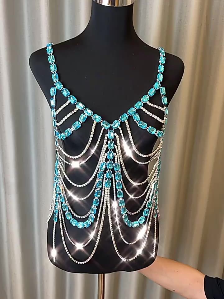 Rhinestone Lingerie Bra Chain Crop Top Cover Up Chest Chain Nightclub ...