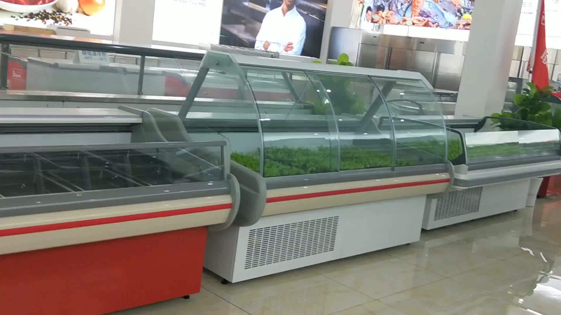 Supermarket Refrigeration Curved Glass Fish Fridge Fresh Meat Display ...