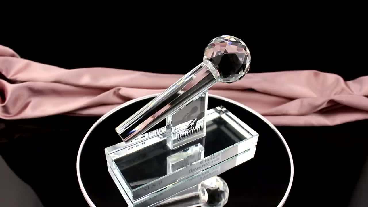 Crystal Glass Microphone Shaped Award Trophy For Singing Gifts - Buy ...
