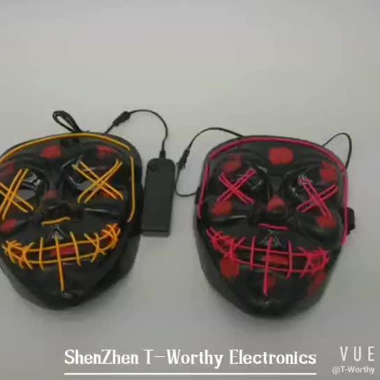 Hot Sale Halloween Party Scary Neon Led Mask Light Up Full Face Black ...