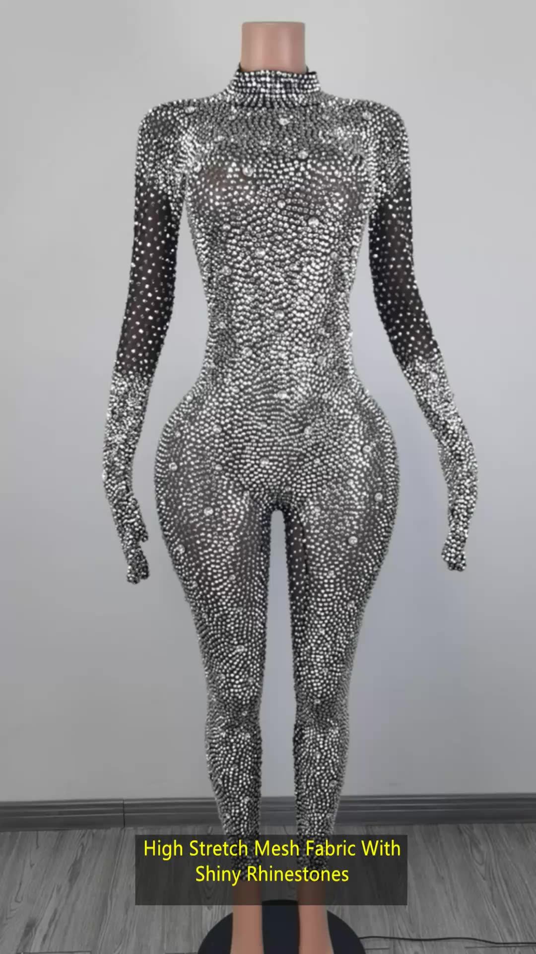 Sexy See Through Crystal Bodysuits Plus Size Pole Dancer Leotard Party ...