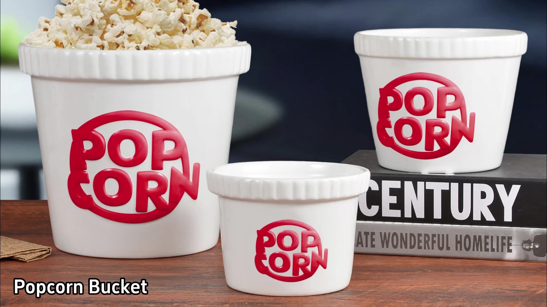 Handmade Embossed Popcorn Bucket Round Ceramic Serve Bowl Classic ...