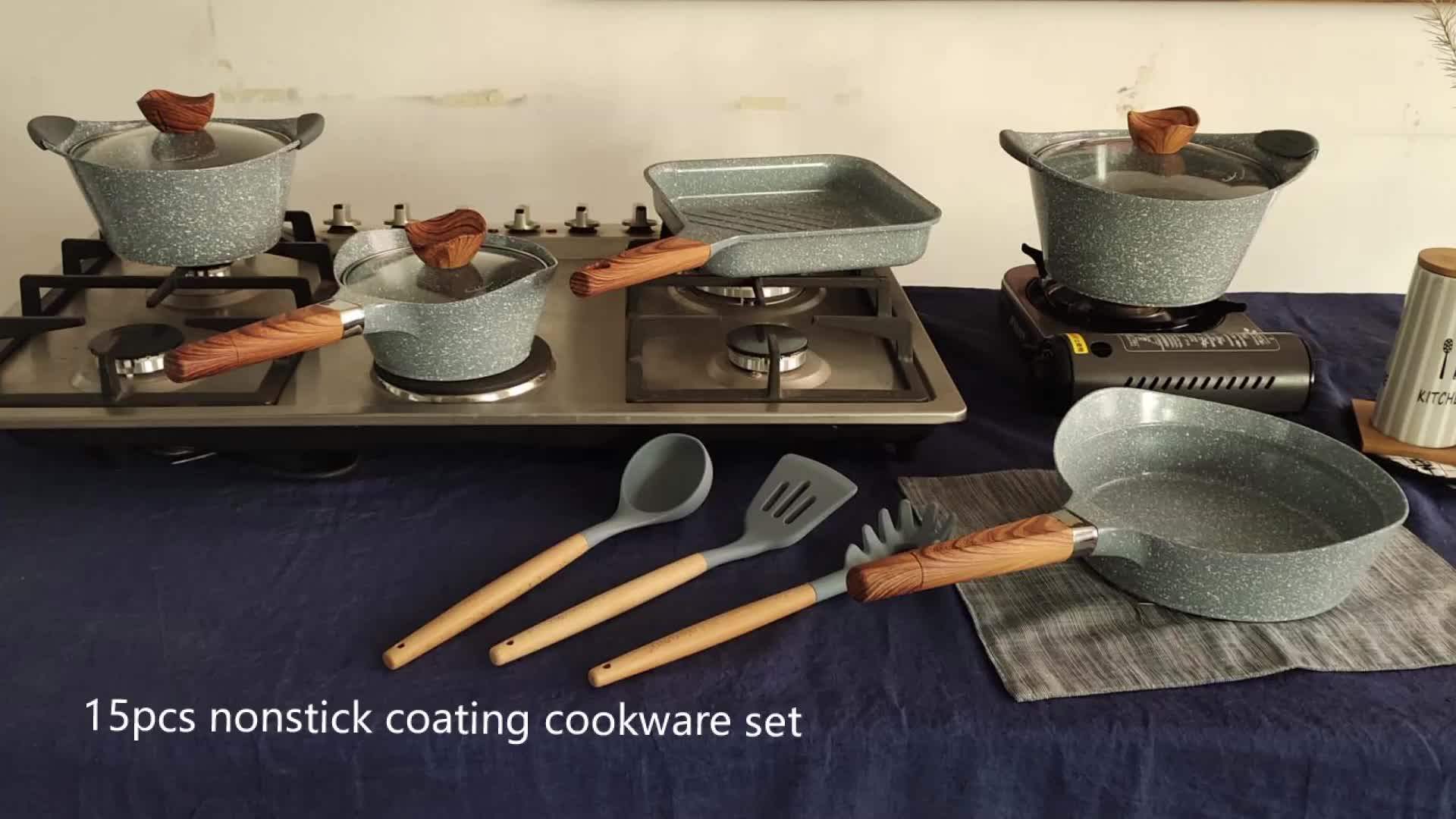 Cooklover 15pcs Die Cast Aluminum Marble Coating Induction Bottom ...