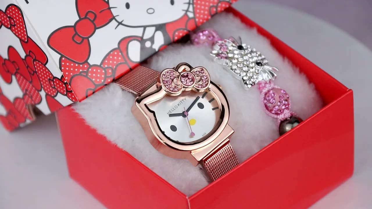 New Children Watches Stainless Steel Strap Watch Kt Cat Box Pink ...