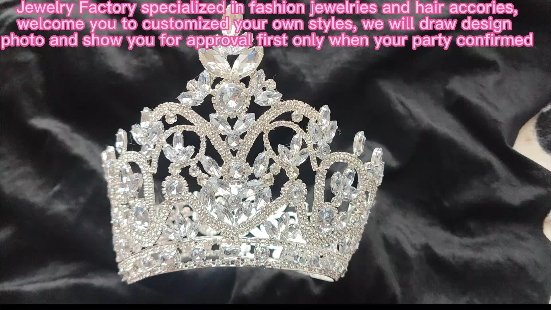 Tall Pageant Crown Wedding Big And Colorful Ab Rhinestones Tiara And ...