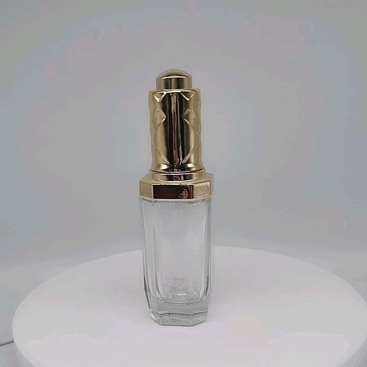 Luxury 30ml Fancy Glass Dropper Bottle Square Shape With Gold Push ...