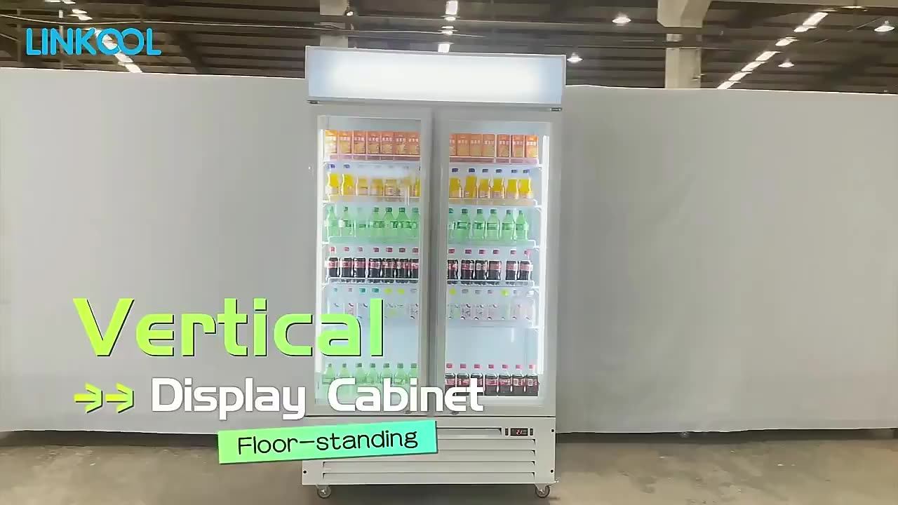 Double Door Led Screen Fridge Vertical Fan Cooling Chiller Energy Drink ...