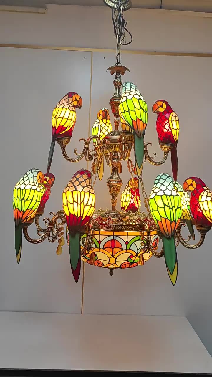 Parrot Tiffany Chandelier Stained Glass Dragonfly Lampshade Rose ...