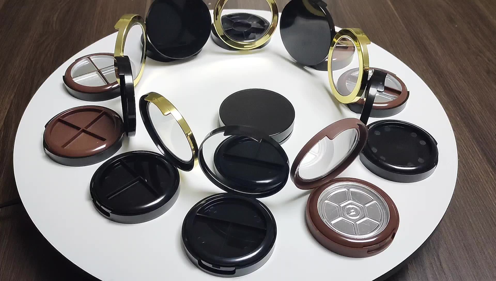 Round Black Plastic Empty Pressed Powder Compact Packaging For Pressed ...