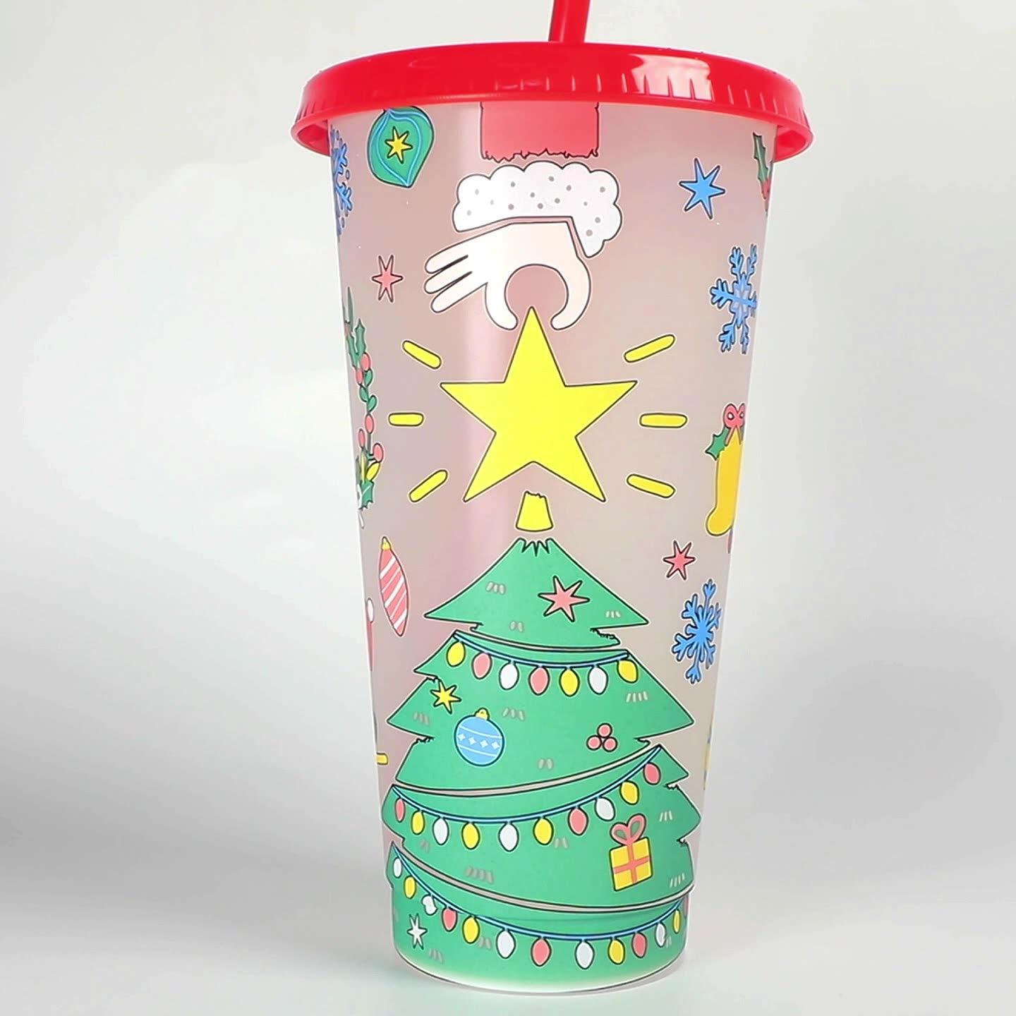2024年圣诞节新款710ML大容量pp塑料水杯 跨境礼物遇冷变色吸管杯-阿里巴巴