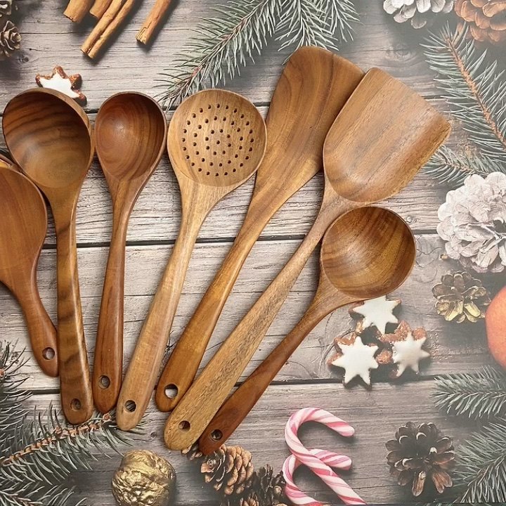 Diyue 7 Pack Wooden Utensils For Cooking Wood Utensil Set For Kitchen ...