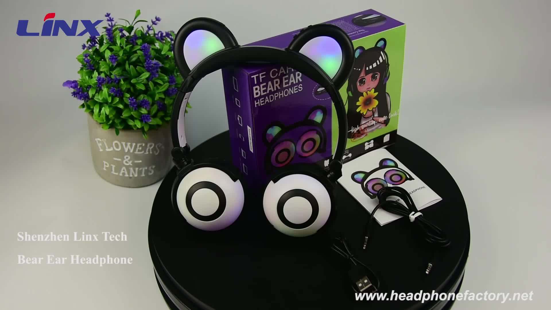 Cute Wireless Bear Headsets Panda Headphones Kids Headphone With Light ...