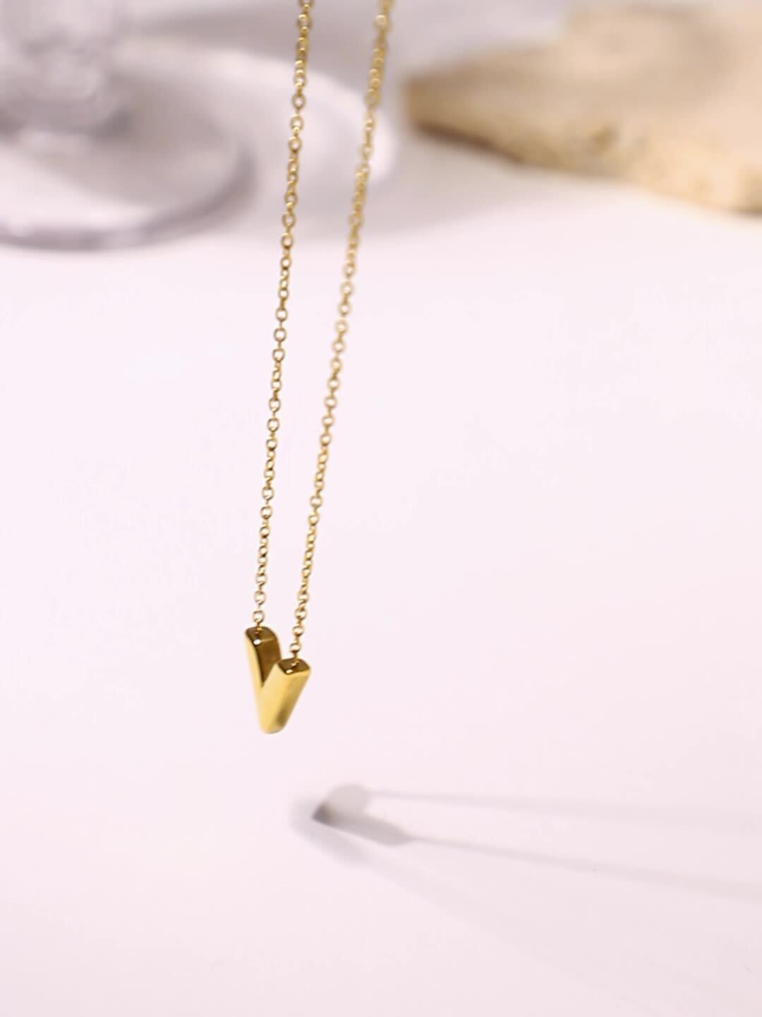 Luxury V Shape Pendant Choker Gift Gold Plated Stainless Steel V Shape ...