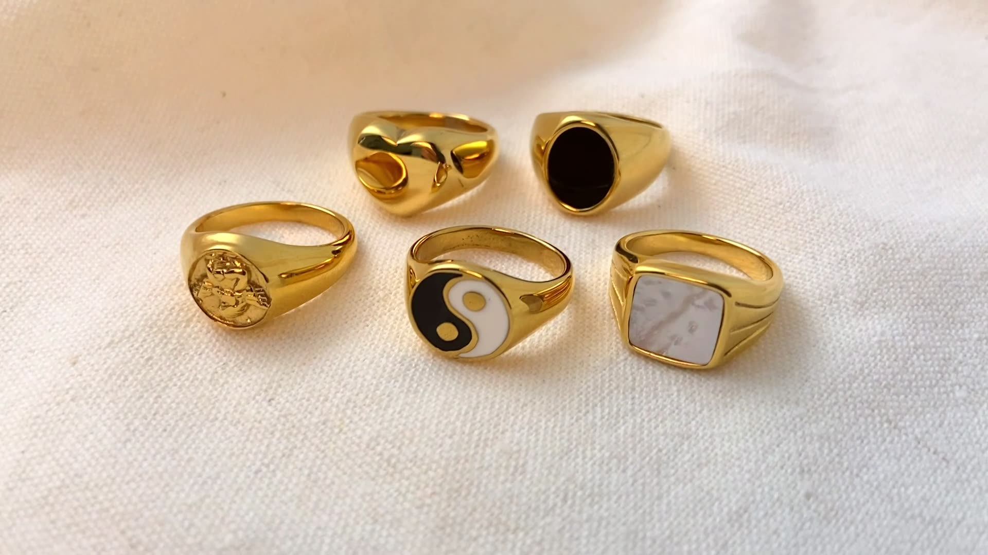 18k Gold Pvd Plated 316l Stainless Steel Rings Finger Chunky Wedding ...