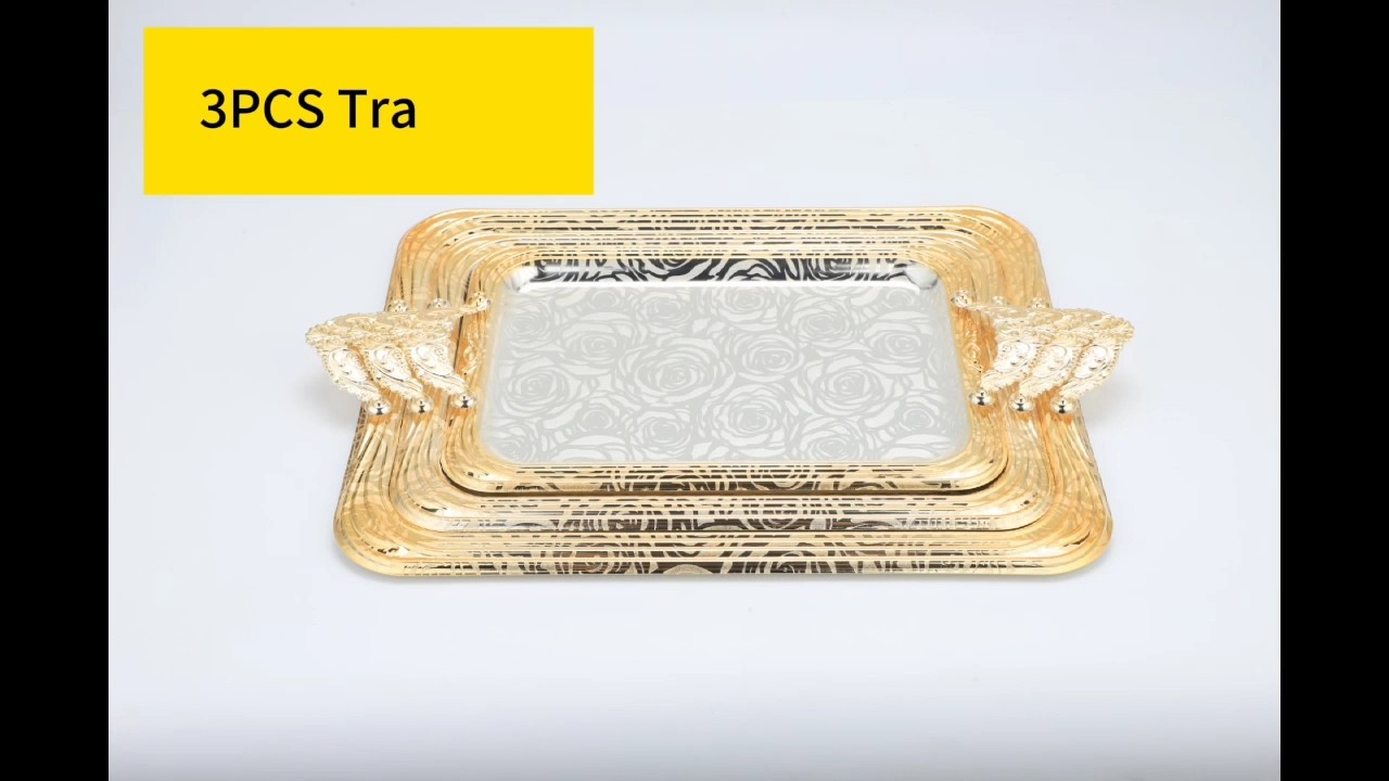 Customized Arabic Style Luxury Rectangular Metal Tray 3 Pieces Metal ...