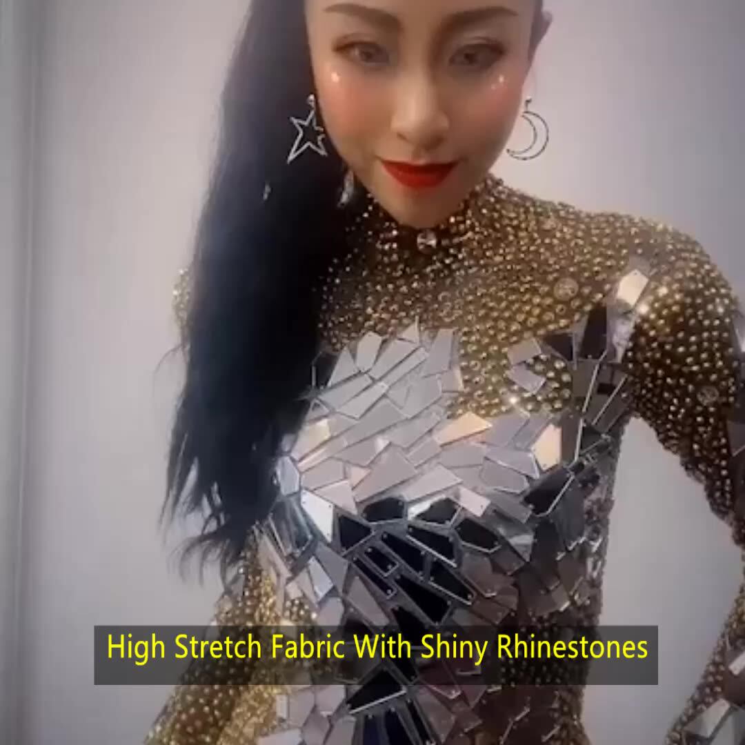 Sparkly Rhinestones Sequins Mirror Bodysuit Jazz Dance Unitard Stage ...