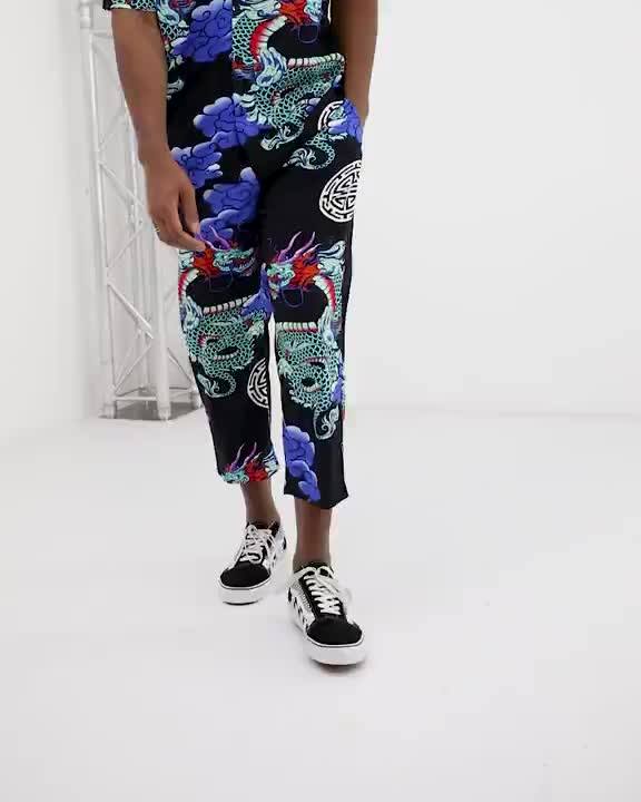 Vintage Relaxed Cropped Dragon Print Men's Pants - Buy Dragon Print Men ...