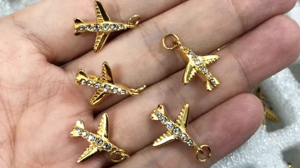 Women Gold Color Airplane Aircraft Plane Pendant Chain Sweater Necklace ...