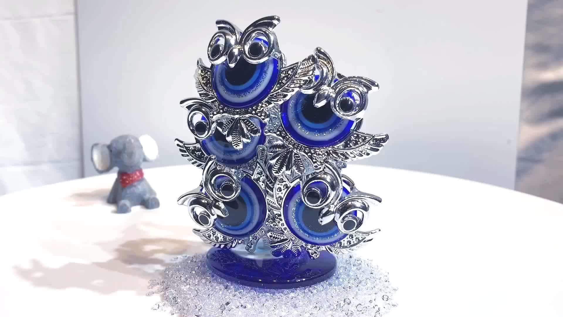 H&d Chinese Feng Shui Decoration Blue Evil Eye Owls Bendable Branches ...