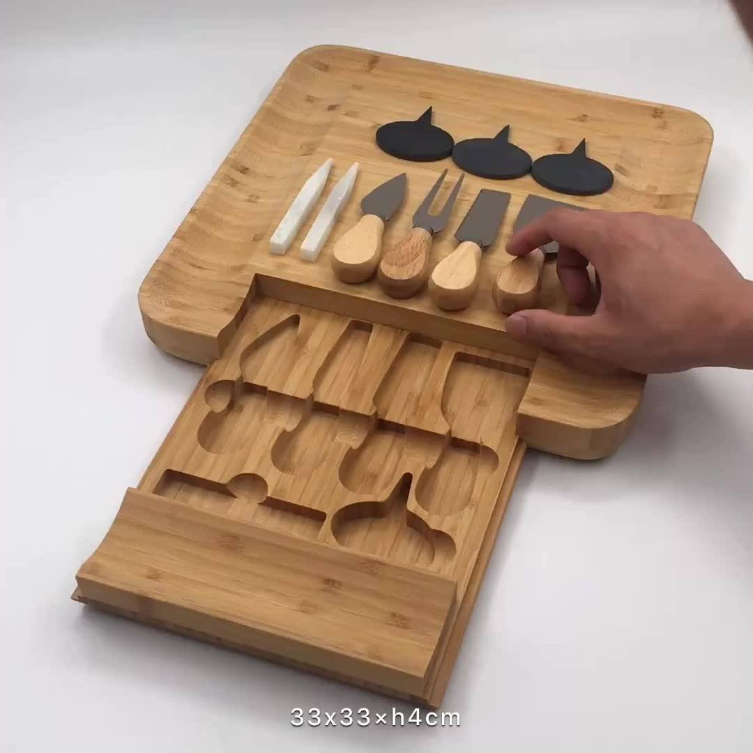 Serving Meat Board With Slide-out Drawer With 4 Stainless Steel Knife ...