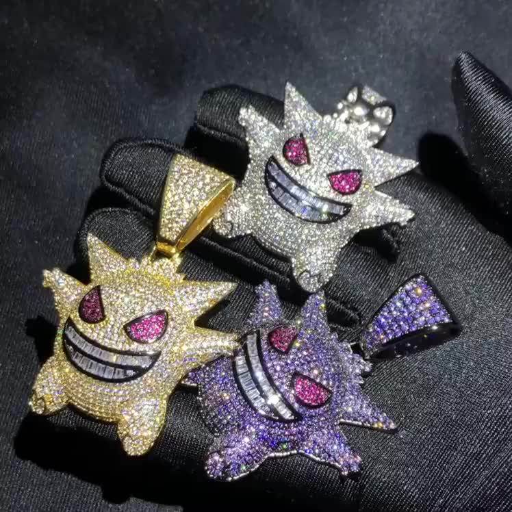 Hip Hop Jewelry Mask Gengar Cartoon Gold And Silver Filled Pendant ...