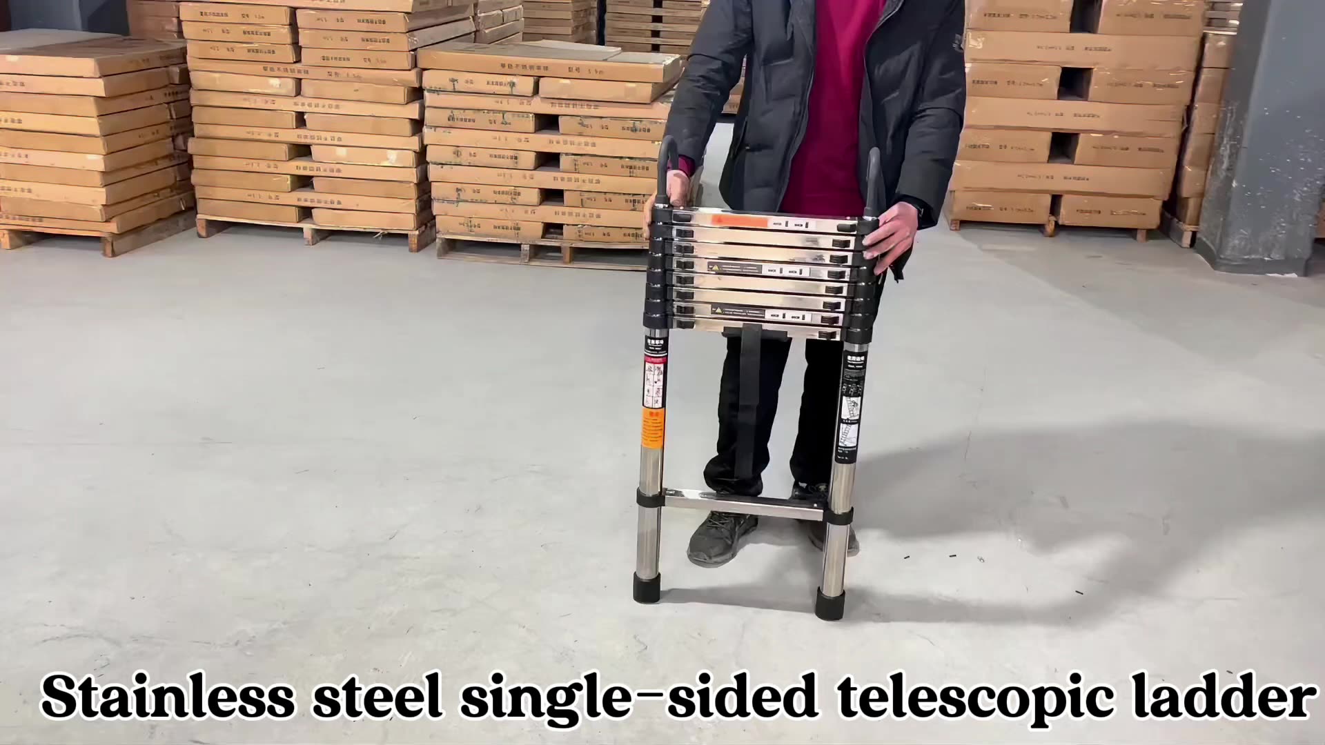 Stainless Steel Step Ladders Single-sided Highly Stable Rubber Feet Step Ladder Telescopic ...