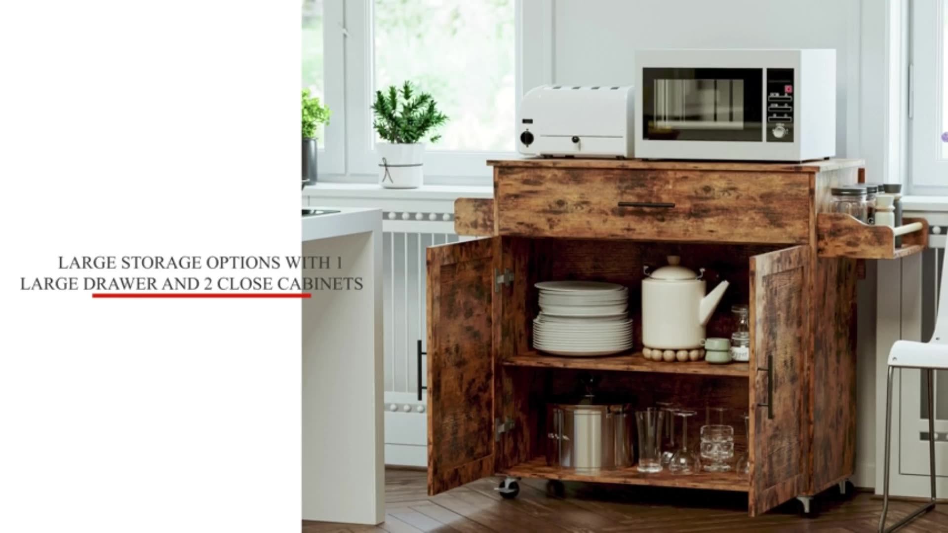 Kitchen Pantry With Open Compartment For Microwave With Adjustable ...