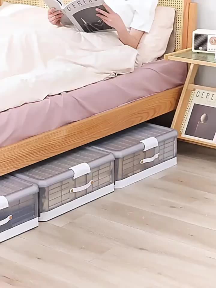 Rmier 120l Bottom Of Bed Storage Box Plastic With Pulley Clothes Quilt ...