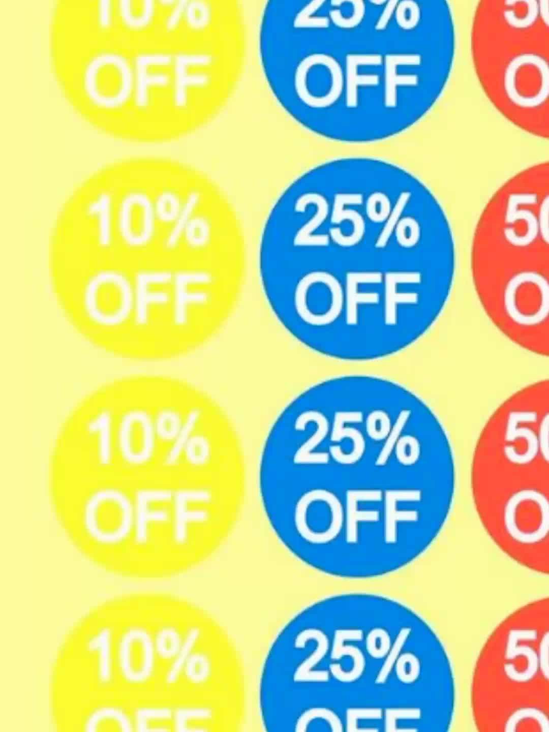 10% 25% 50% Percent Off Stickers 3/4 Inch 1500 Adhesive Discount ...