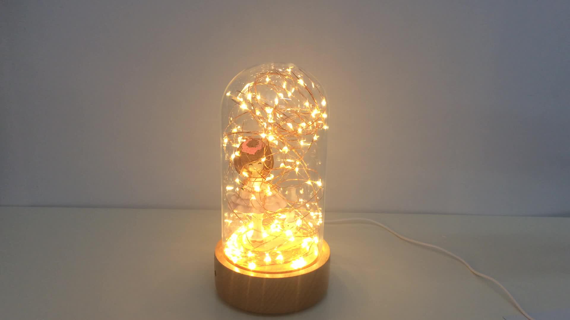 March Expo New Design Decor Lights Wood Base Glass Shade Led Table ...