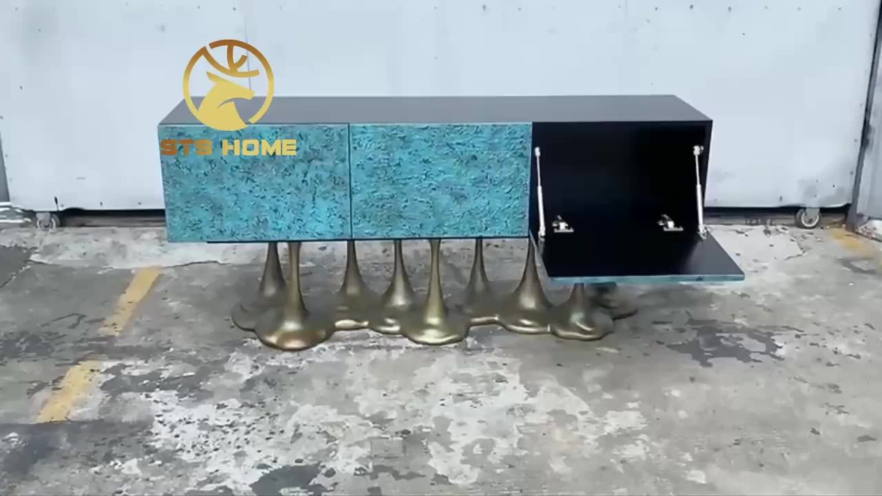 American Luxury Modern Metal Cabinet Janus Sideboard Green Black Top ...