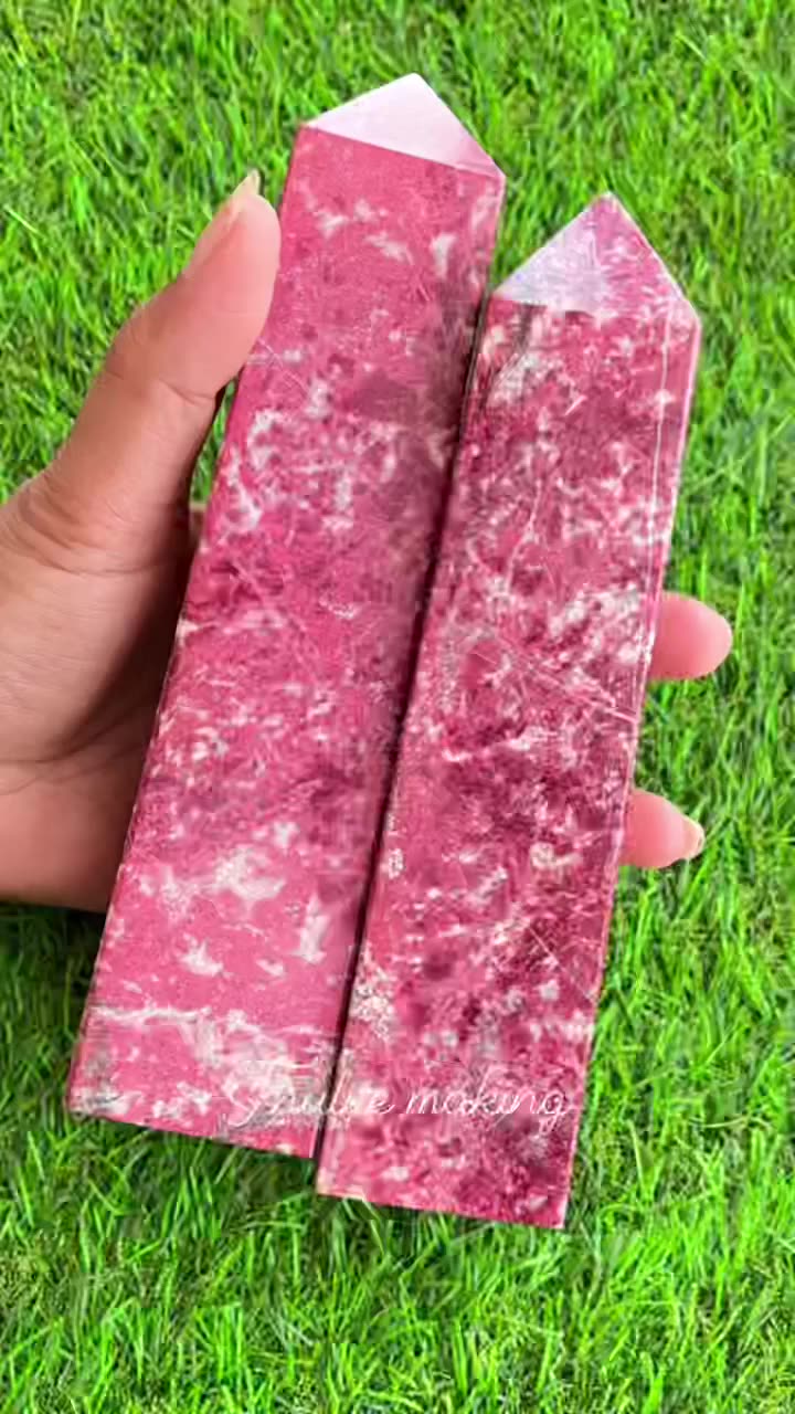 Natural Thulite Healing Tower Point Obelisk Wand Pointer Semi Precious Gemstone Home Decor ...