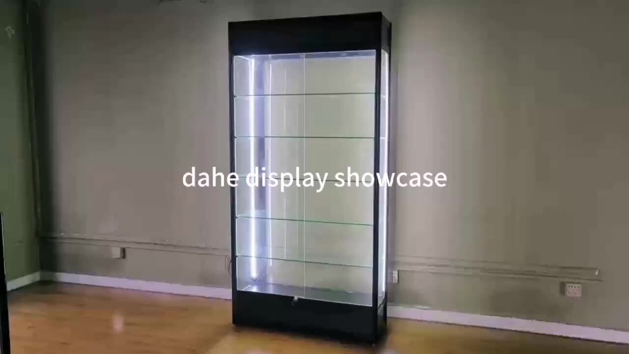 5 Shelves Action Figure Display Showcase Led Light Tempered Glass Store ...