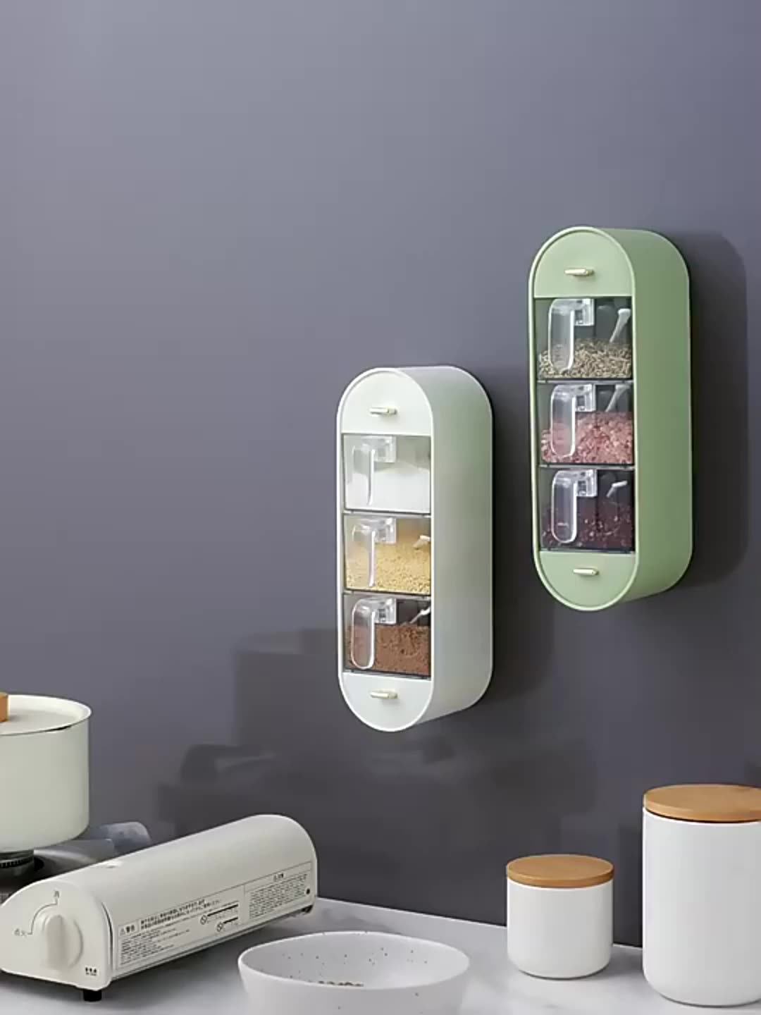 Kitchen 5 Compartment Seasoning Storage Boxes Set Plastic Seasoning Box ...