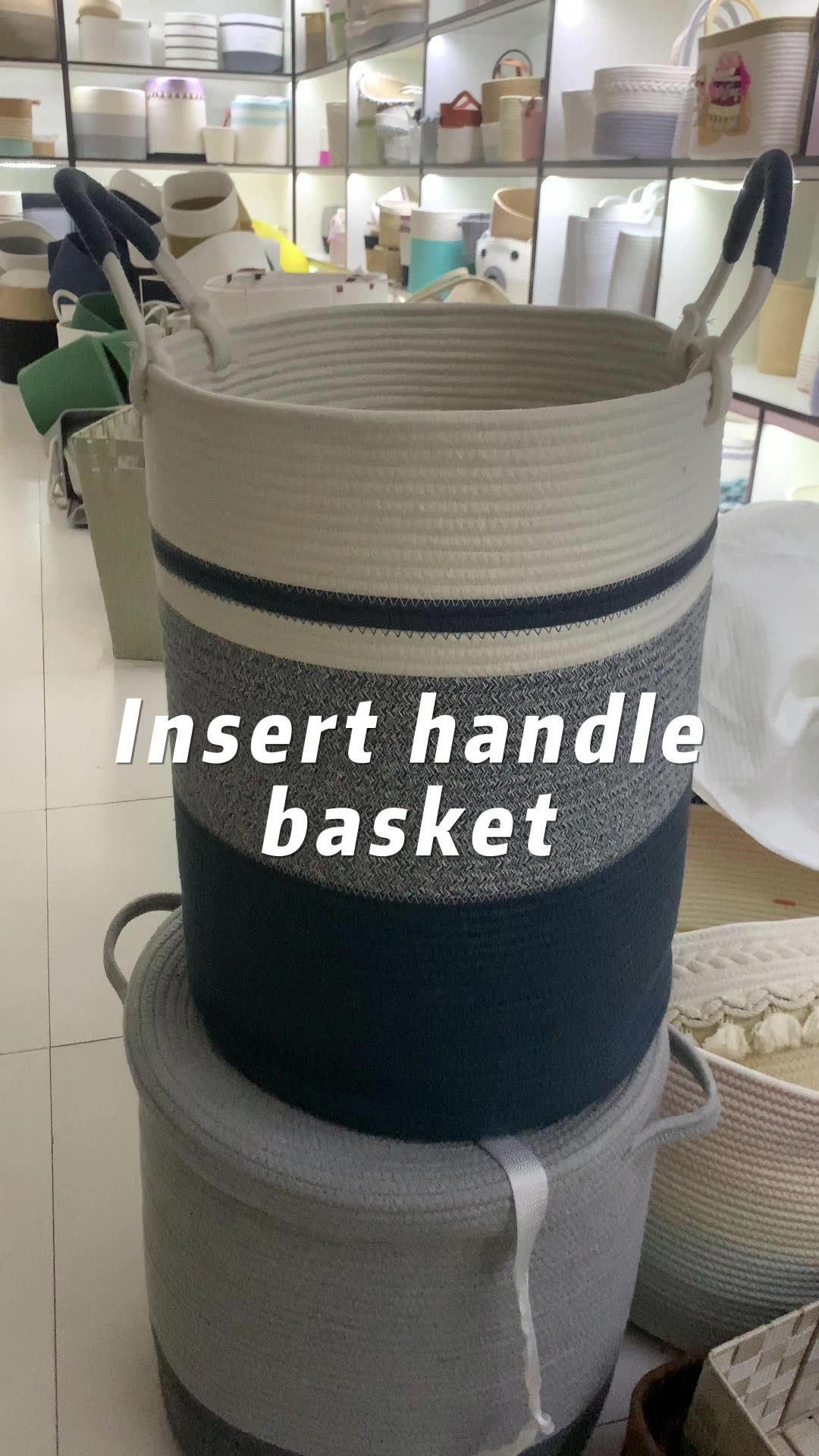 Large Woven Storage Baskets Laundry Basket Handle Cotton Rope Storage ...