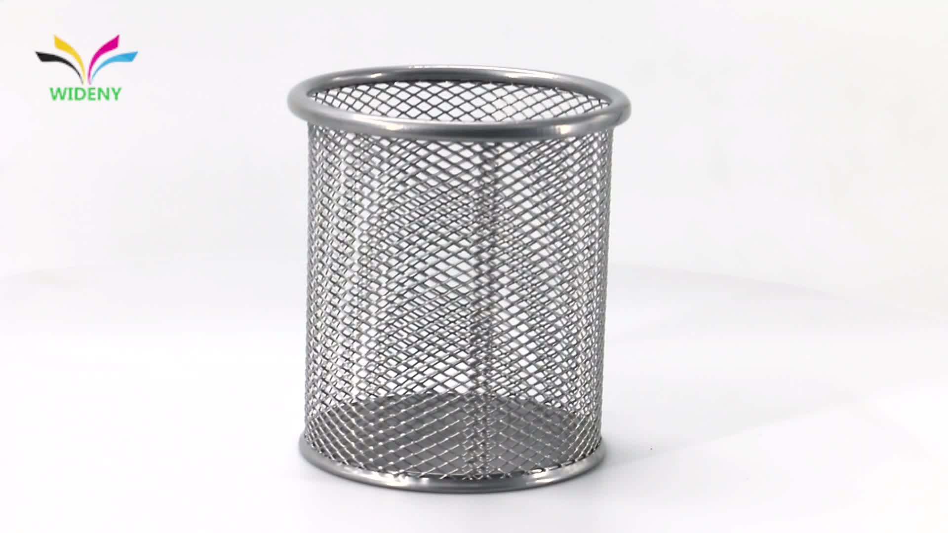 Wideny Wholesale Office Desktop Round Metal Wire Mesh Black Pencil Pen ...